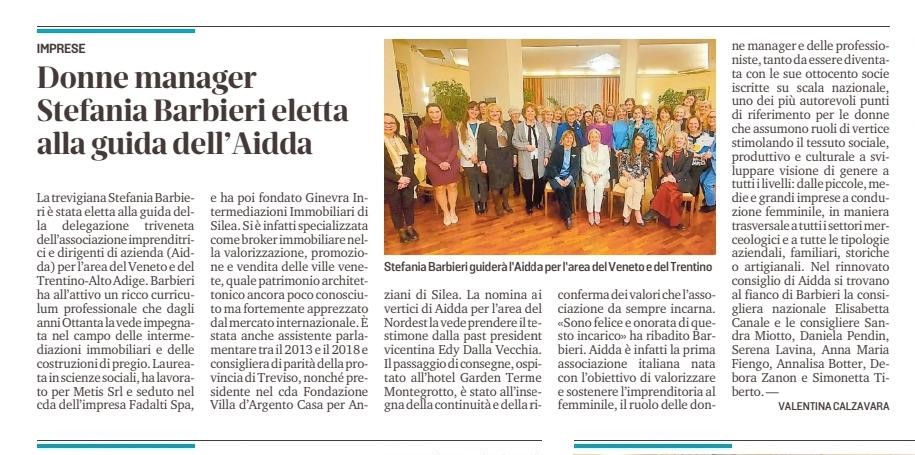 Articolo AIDDA Veneto Trentino Alto Adige "Donne manager Stefania ...